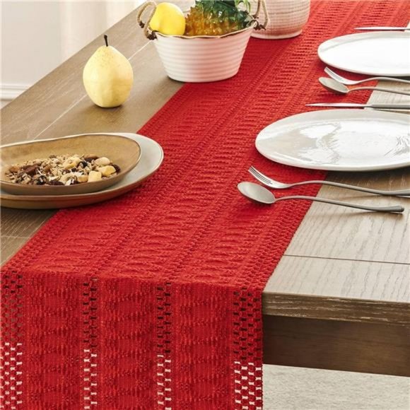 Dining | Red Boho Table Runner Farmhouse Decor Macrame Bohemian Cottage ...